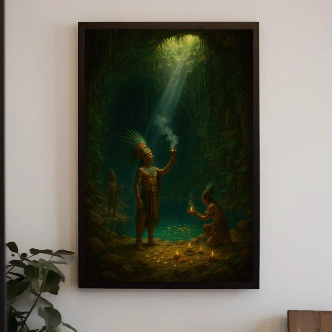 Mayan Cenote Ritual Painting Canvas Print Spiritual Mexico Art Ancient ...