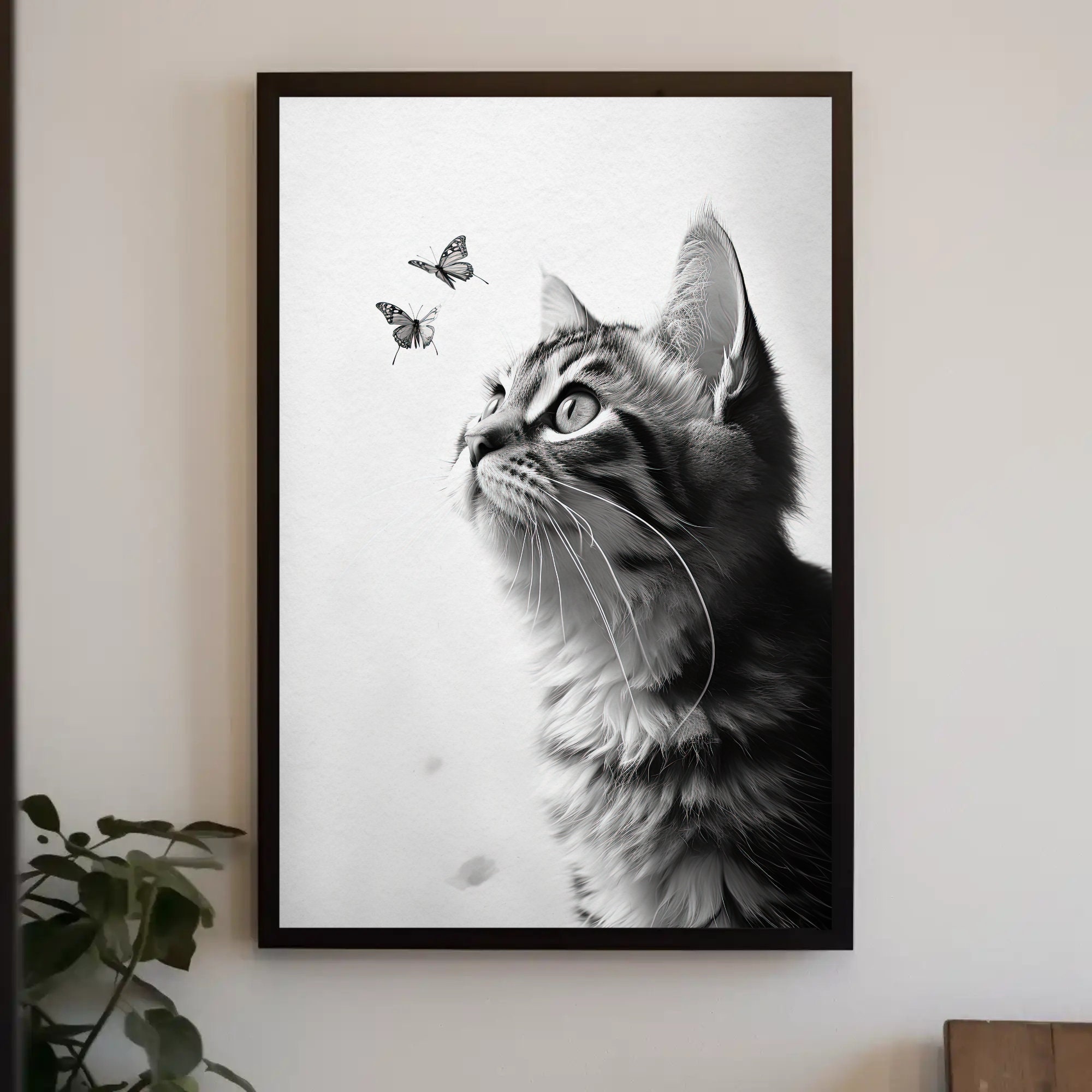 Cat and Butterfly Cat Print Cat Wall Art Cat Canvas Cat Art - Etsy
