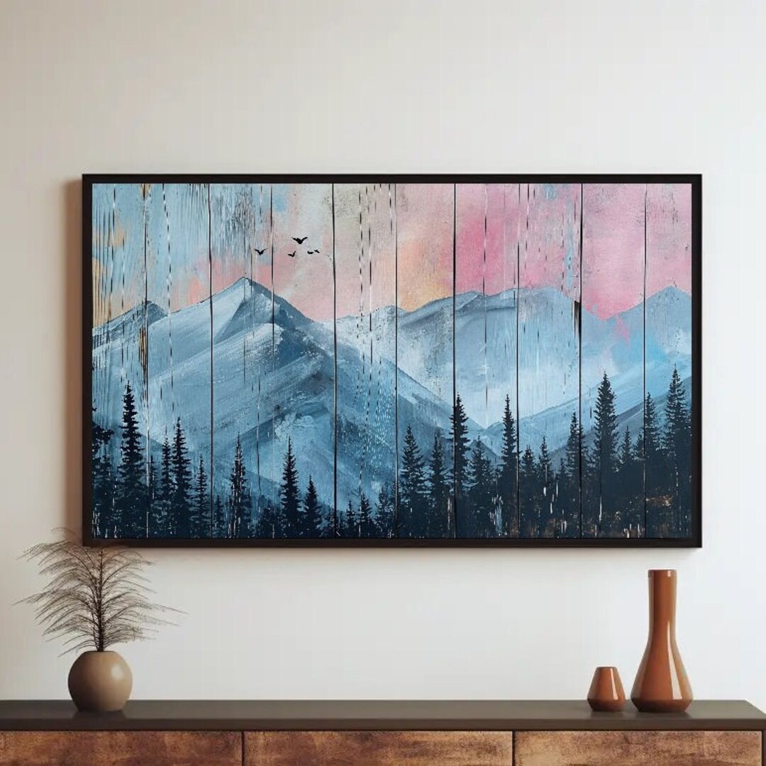 Mountain Cabin Wall Art Wood Panel Mountain Print, Canvas Mountain Wall ...