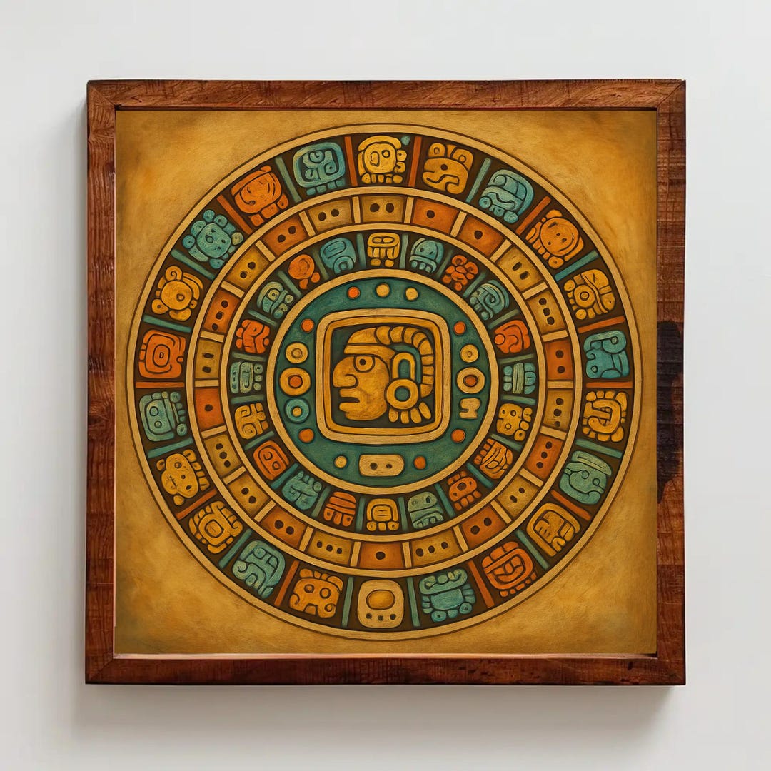 Mayan Calendar Colorful Wall Art Aztec Print With Tribal Symbols Canvas ...