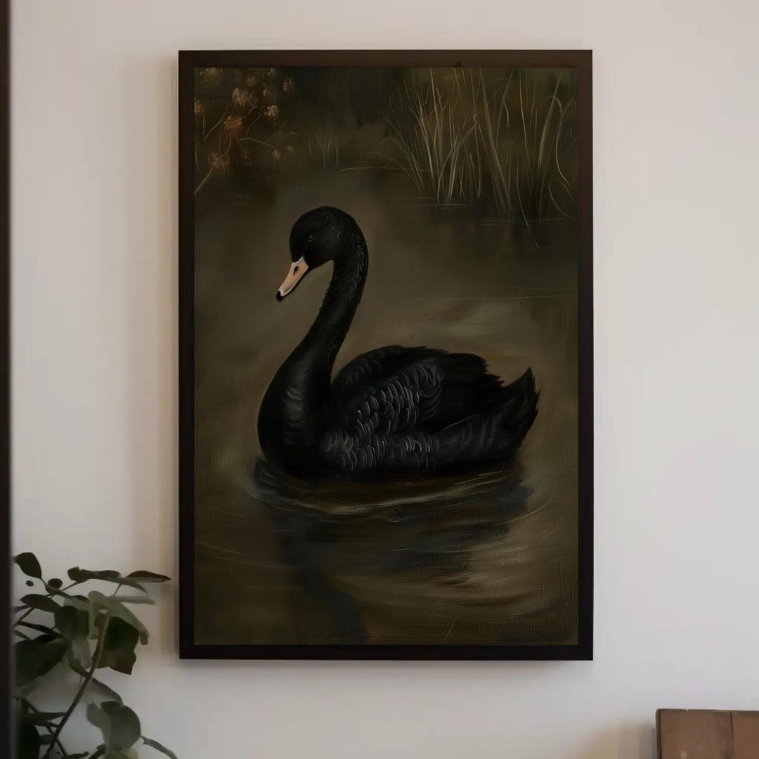 Dark Moody Vintage Black Swan Canvas Print - Elegant Gothic Wall Art ...