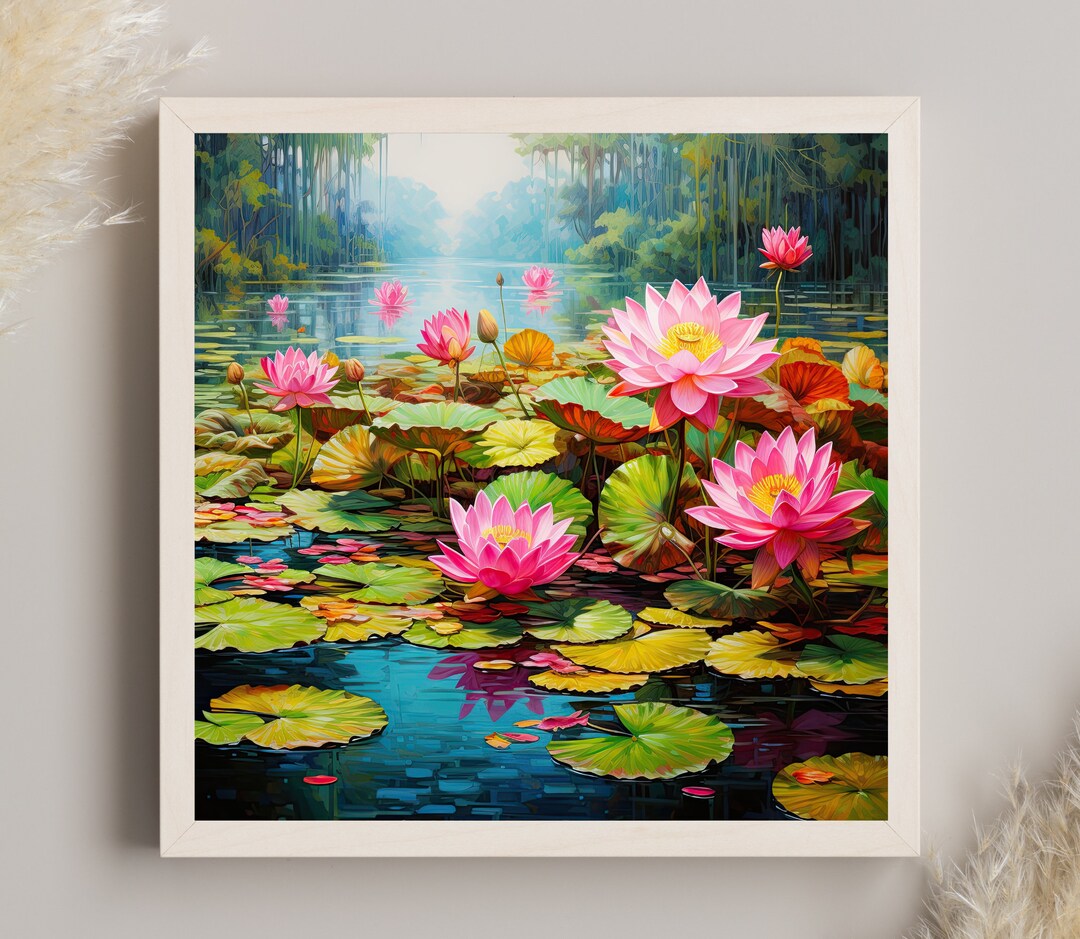 Lotus Home Decor - Lotus Wall Art for Living Room - Lotus Pond Art and ...