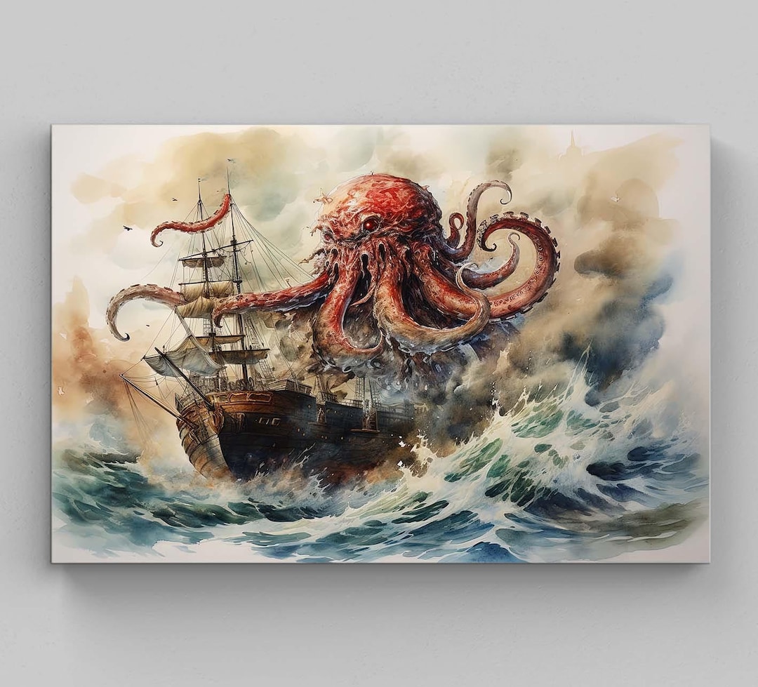 Kraken Eating a Pirate Ship Art Painting | Kraken Large Canvas Prints ...