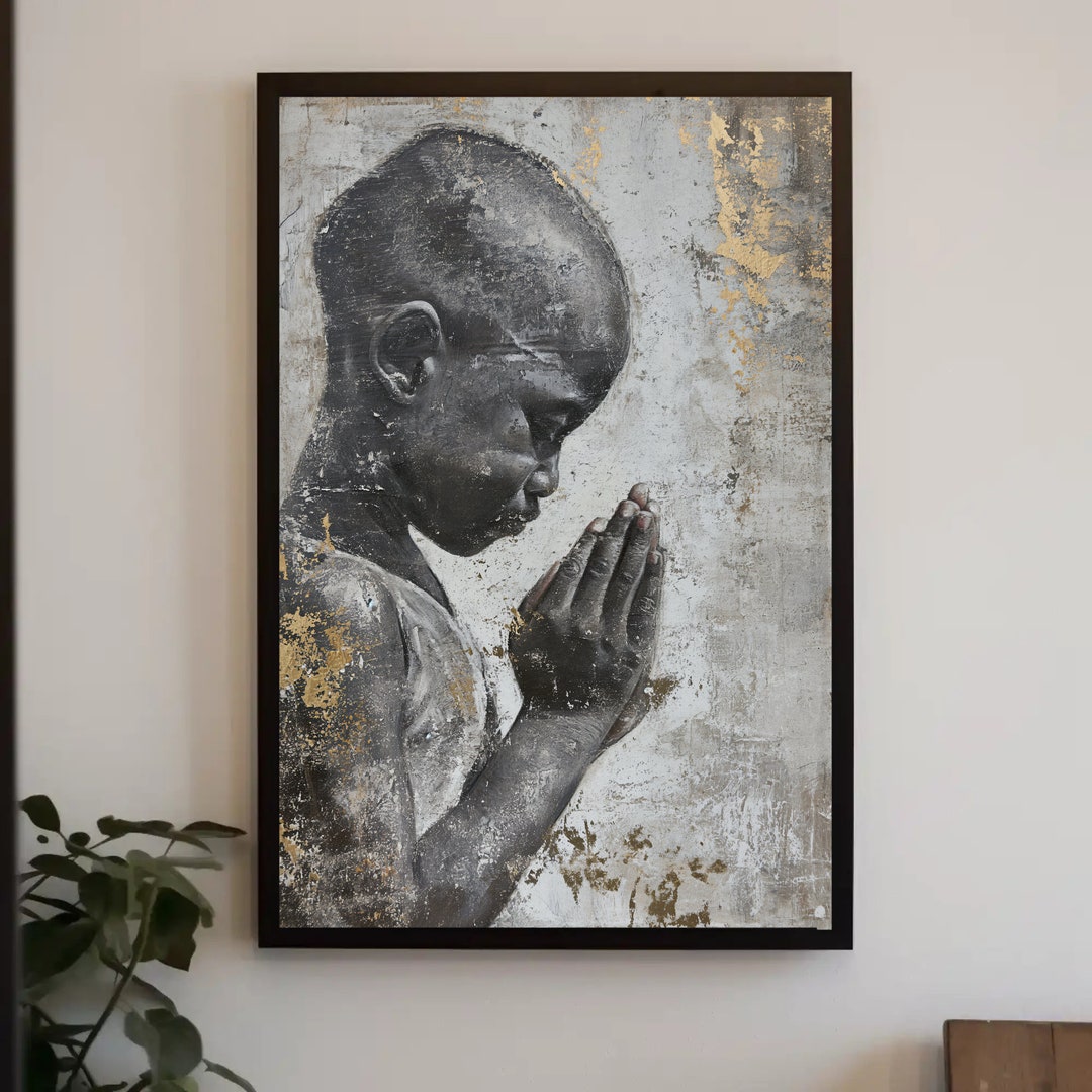 African Child Praying Wall Art, Extra Large Canvas Print, African ...