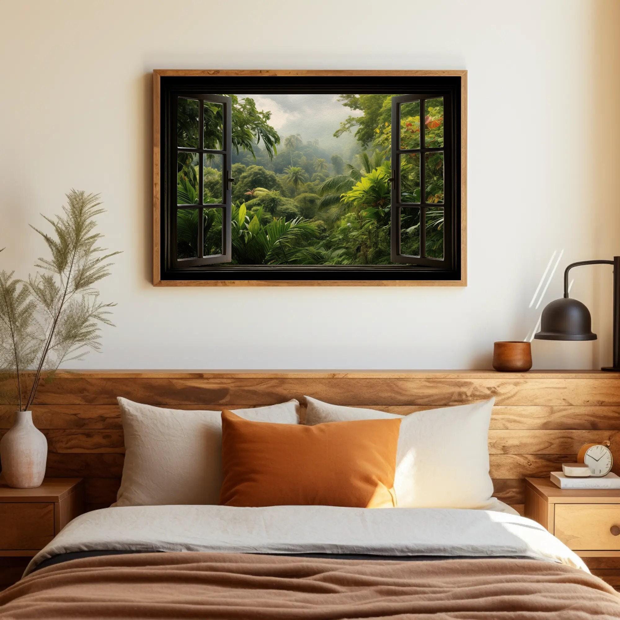 Tropical Jungle Faux Window Canvas Print, Green Nature Landscape - Etsy