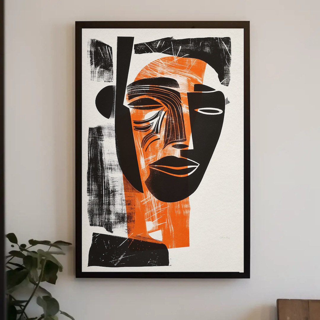 African Boho Minimalist Face Canvas Print - Bohemian Wall Decor ...