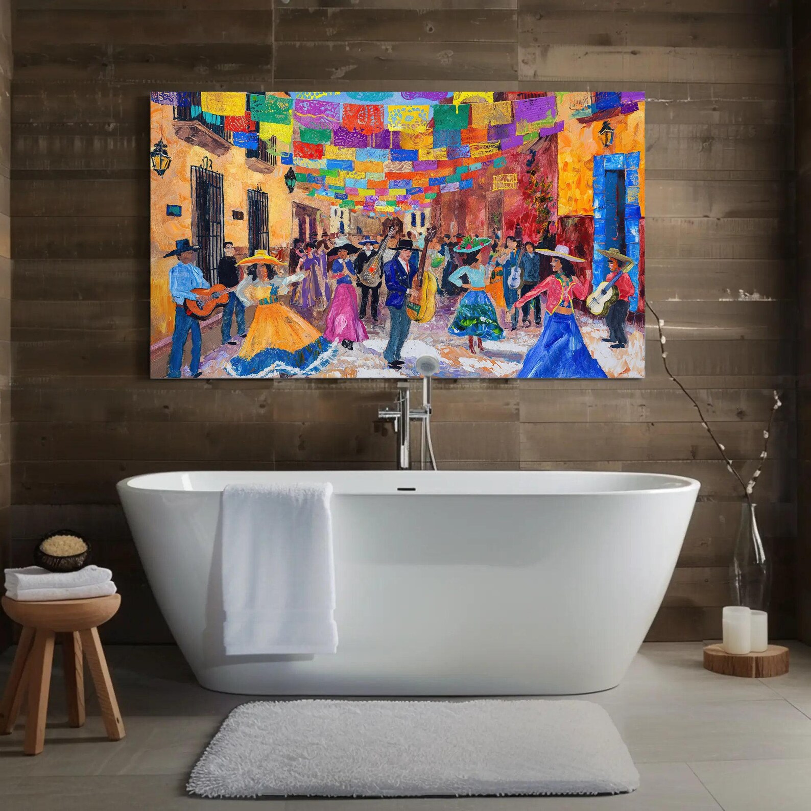 Mexican Street Fiesta Canvas Painting, Cultural Wall Art, Framed Print ...
