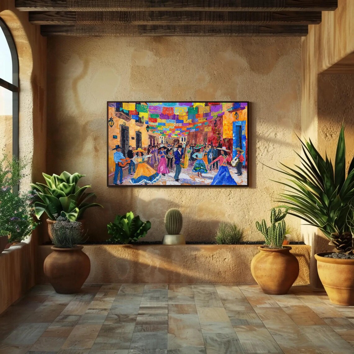 Mexican Street Fiesta Canvas Painting, Cultural Wall Art, Framed Print ...