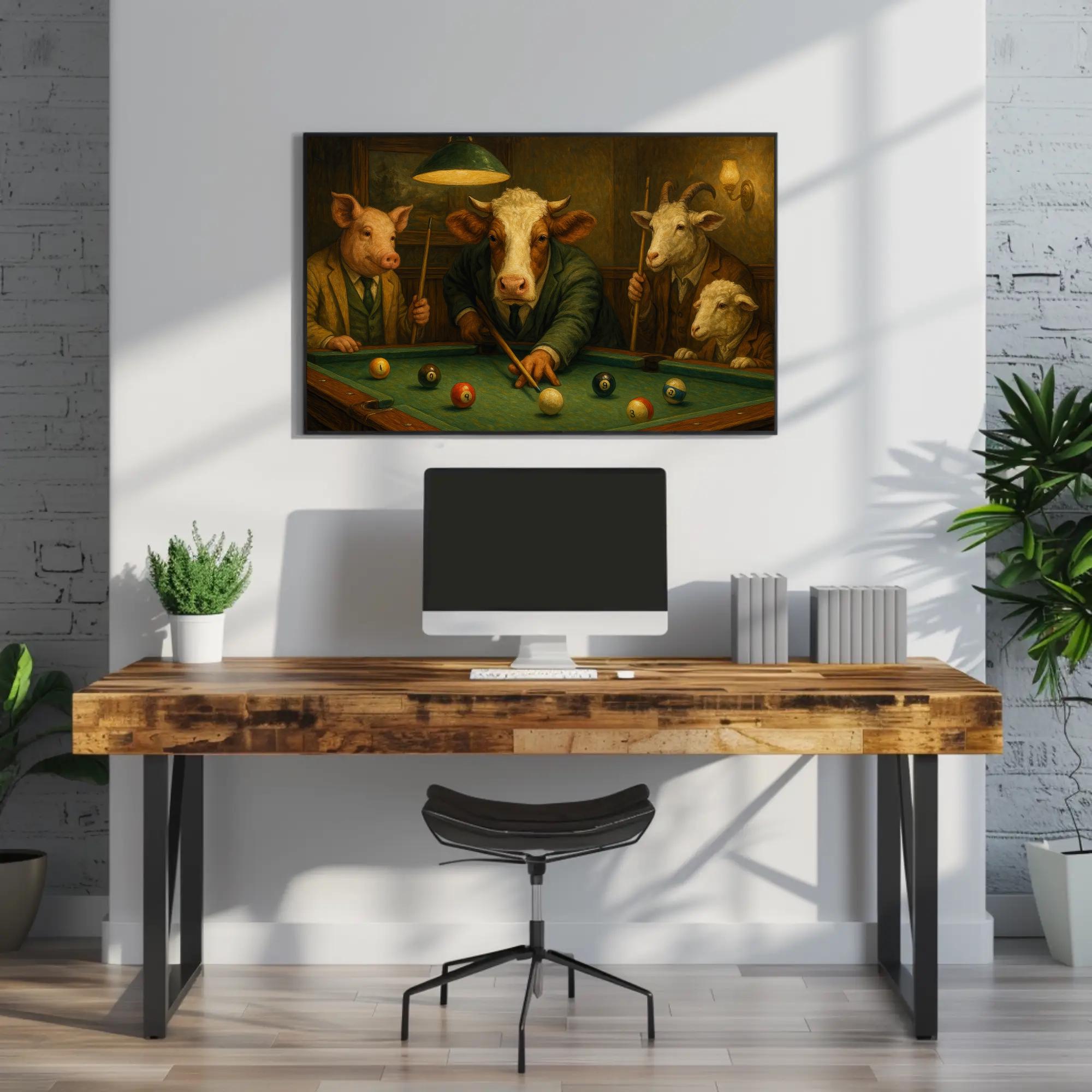 Farm Animals Playing Billiards Canvas Print - Funny Bar Art - Etsy