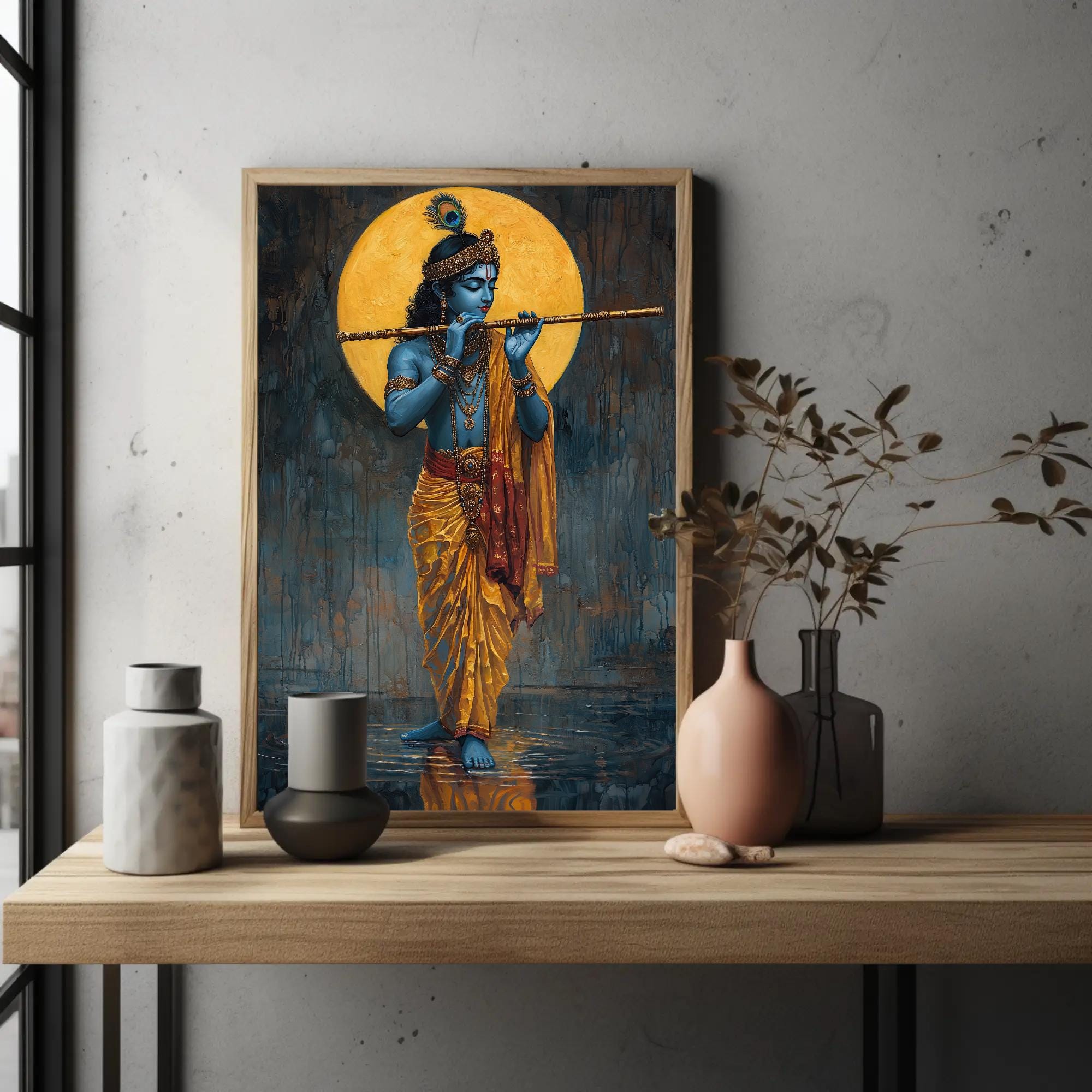 Lord Krishna Canvas Art, Hindu God Flute Print, Meditative Spiritual ...