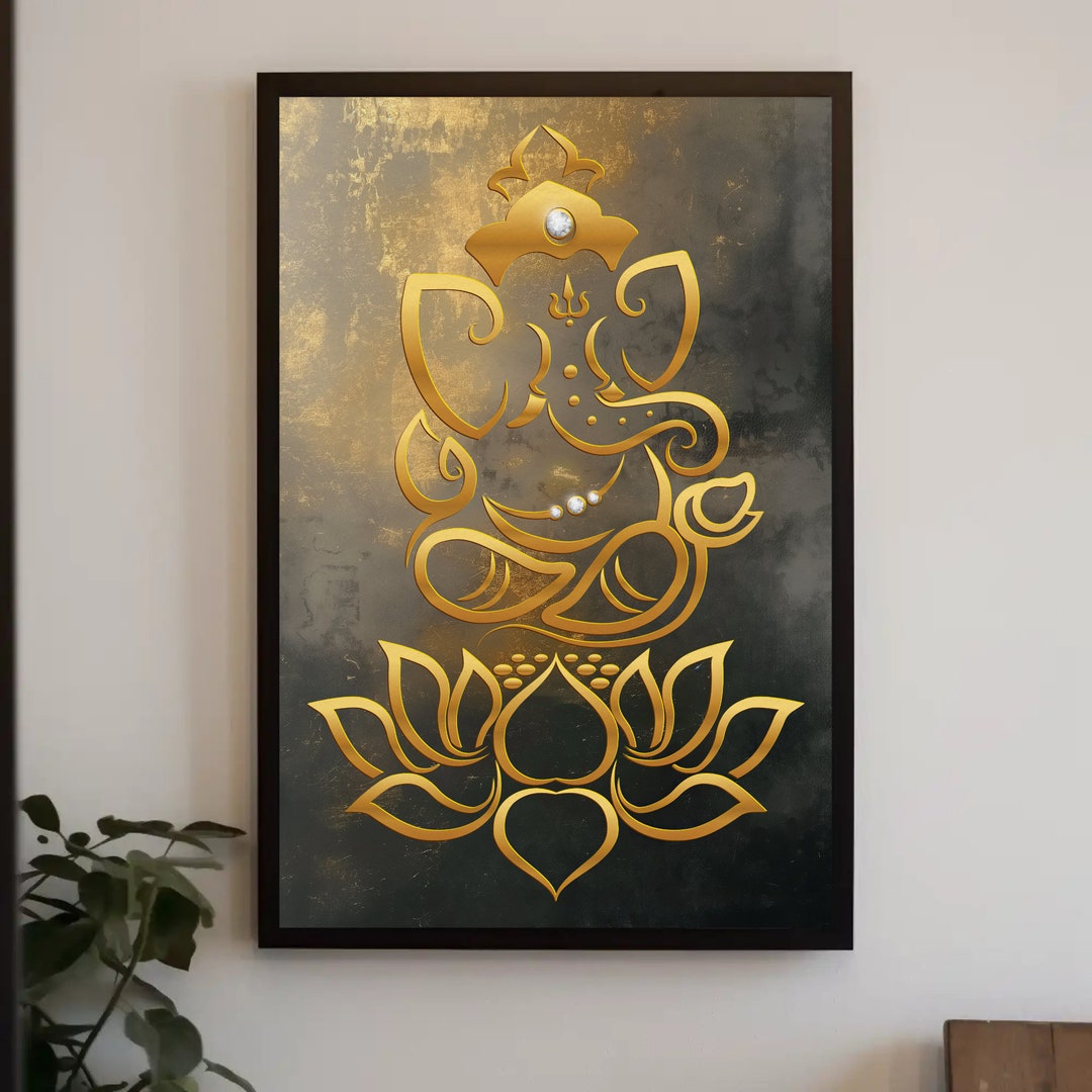 Luxury Minimalist Lord Ganesha Abstract Canvas, Hindu Deity Wall Art ...