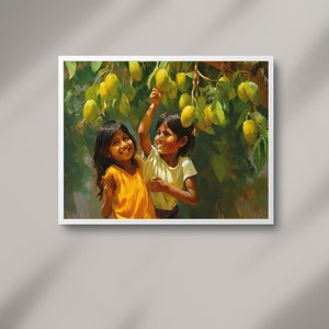 Happy Children Under a Mango Tree, Mango Art Print, Indian Artwork ...