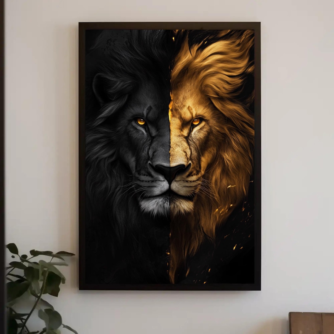 Black and Gold Lion Canvas Print - Majestic Lion Abstract Wall Art ...