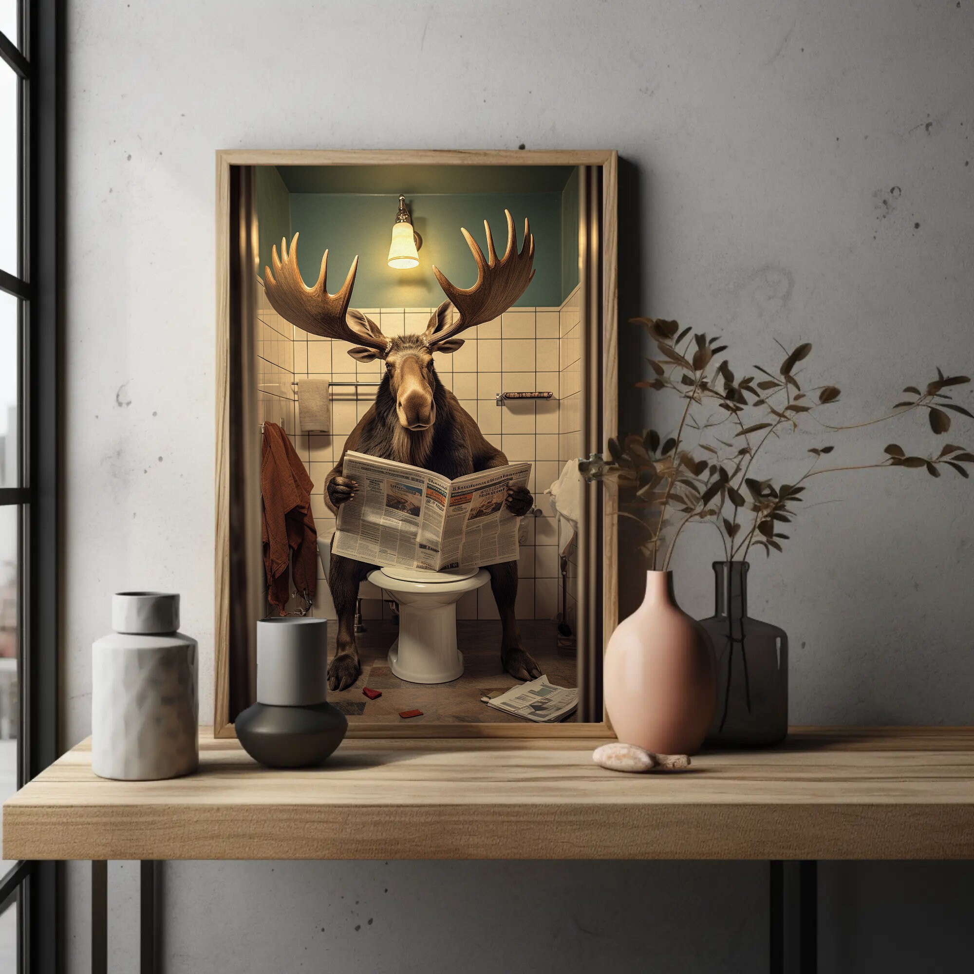 A Fat Moose on the Toilet Reading Newspaper Animal Lovers Gift Funny ...