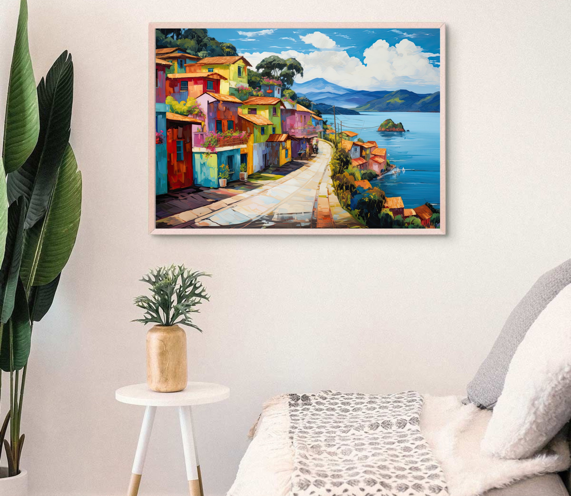 Guatapé Oil Painting Modern Colombian Wall Art Colorful Art - Etsy
