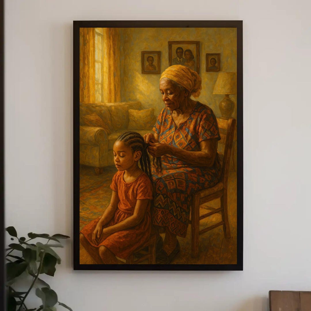 Generational Love Canvas Art: Elder Braiding Girl's Hair - Etsy