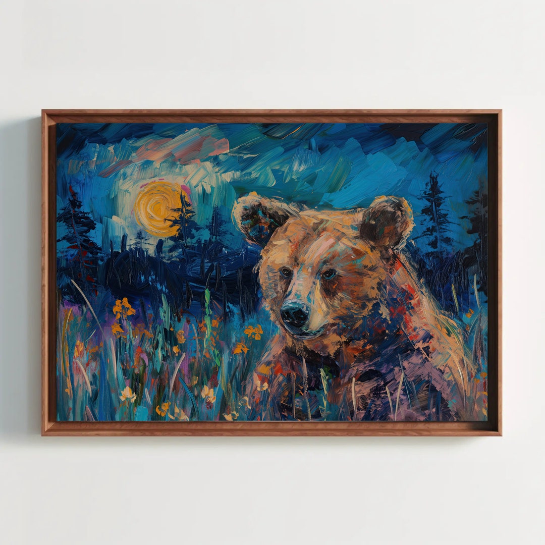 Brown Bear Canvas Painting - Bear Wall Art - Ready to Hang Framed Print ...