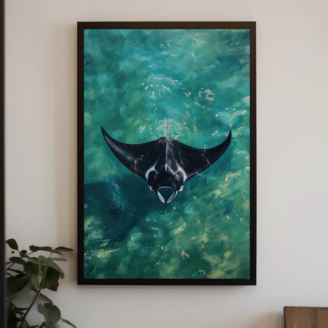 Manta Ray Oil Painting Canvas Print, Manta Ray Wall Art, Marine Wall ...