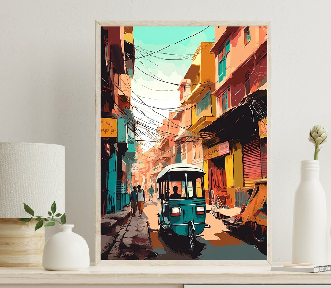 Delhi Street Landscape Print | Delhi Painting | Delhi Wall Art | Indian ...