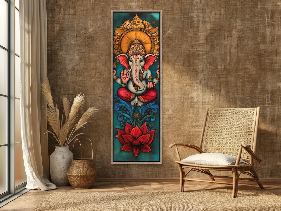 Lord Ganesha Tall Narrow Vertical Canvas Print, Indian Wall Art, Framed ...