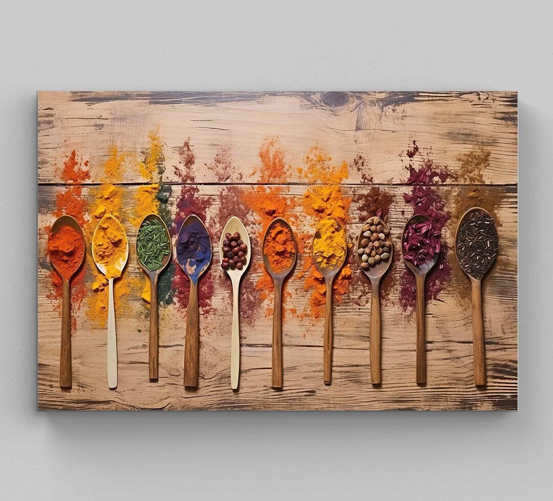 Spice Spoons Art Painting for Kitchen | Spice Spoons Large Canvas ...