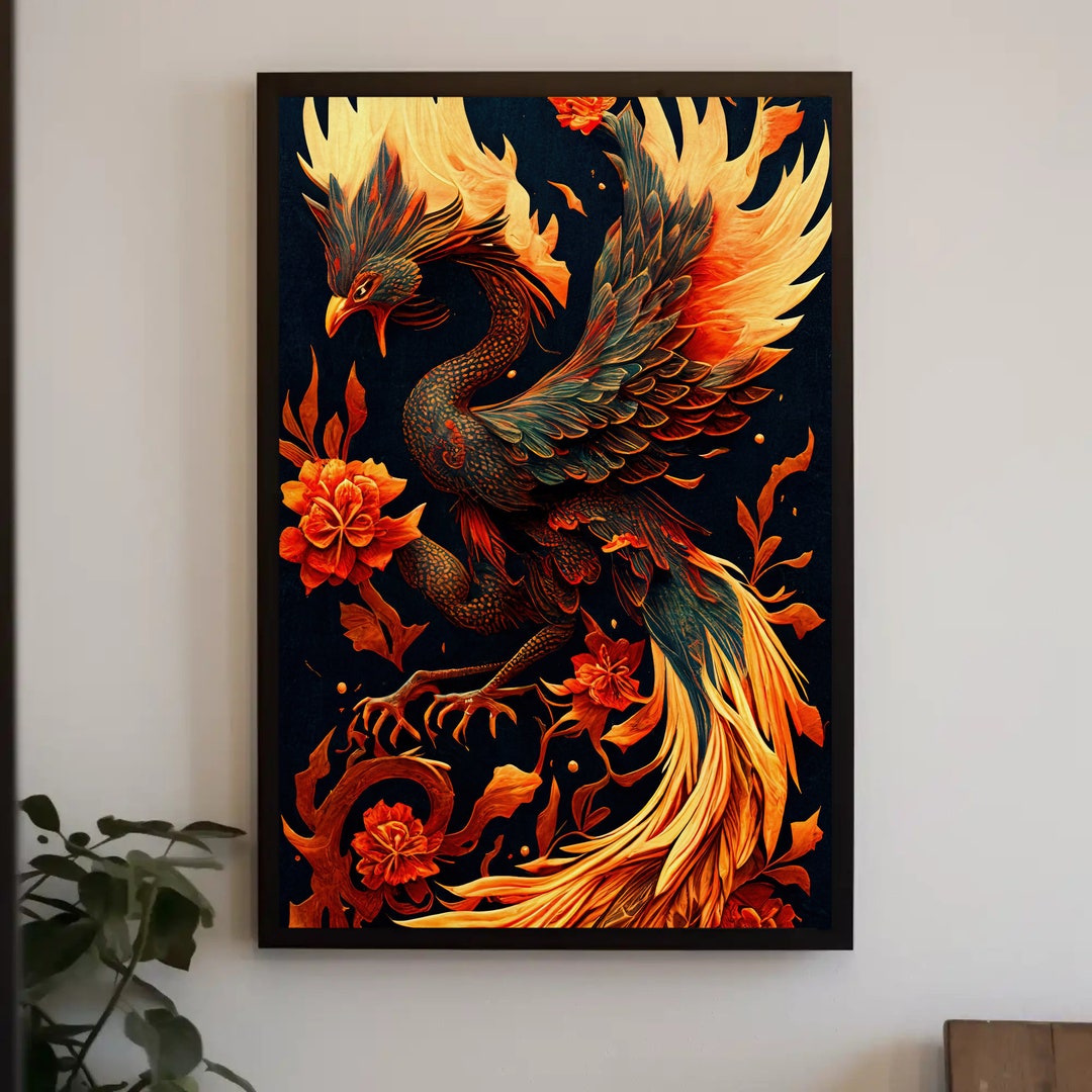 Chinese Phoenix Bird Canvas Painting, Large Fantasy Art, Chinese Style ...