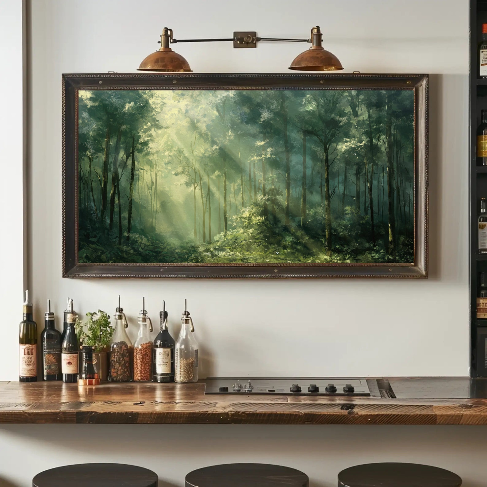 Green Forest With Crepuscular Rays Canvas Painting, Framed Print ...
