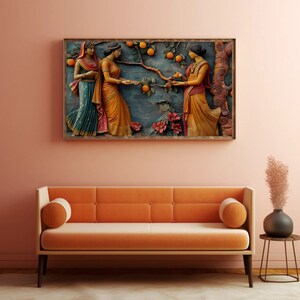 Indian Women Under Orange Tree Large Canvas Wall Art Colorful Indian ...