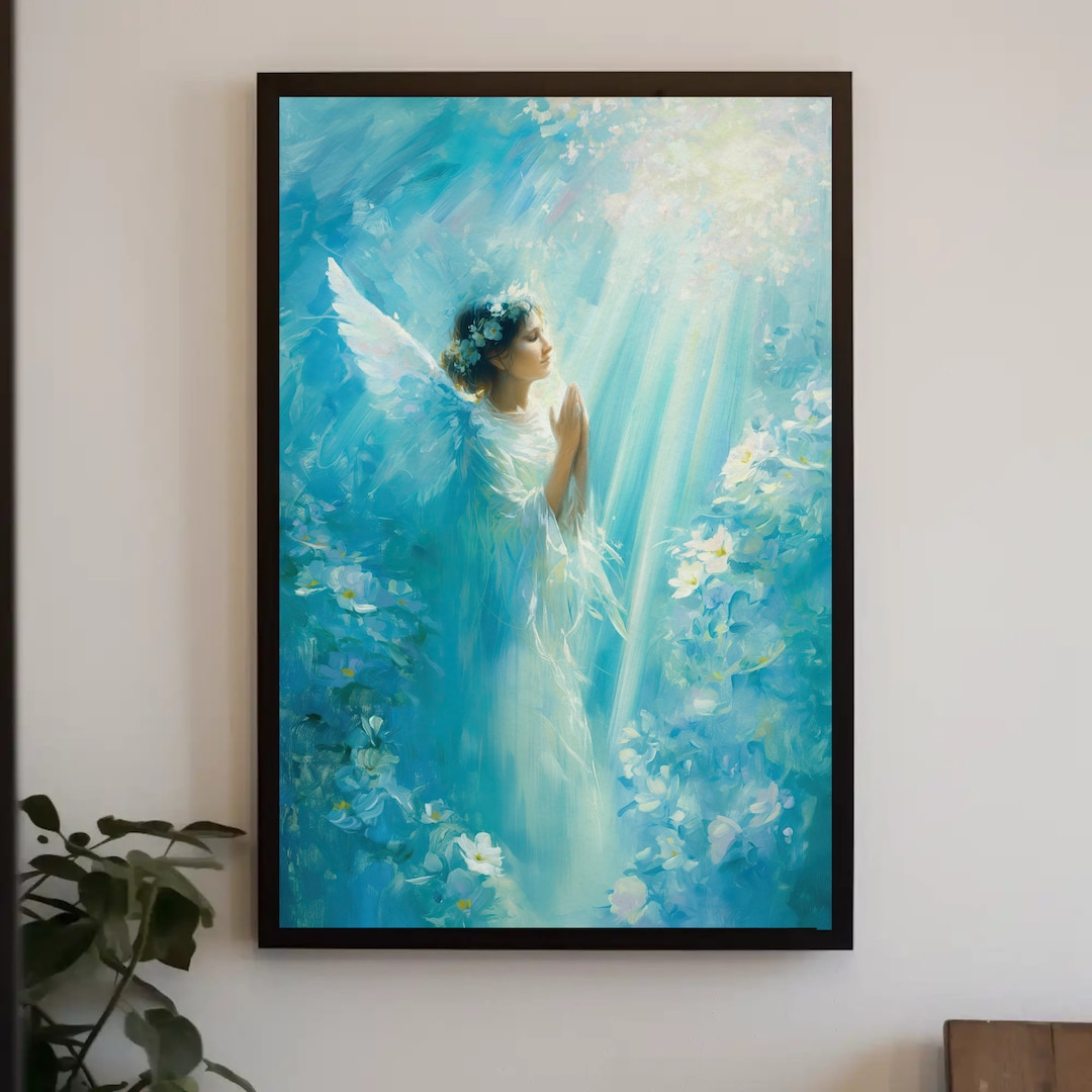 Ethereal Angel in Blue Sky Canvas Print - Heavenly Light Painting ...