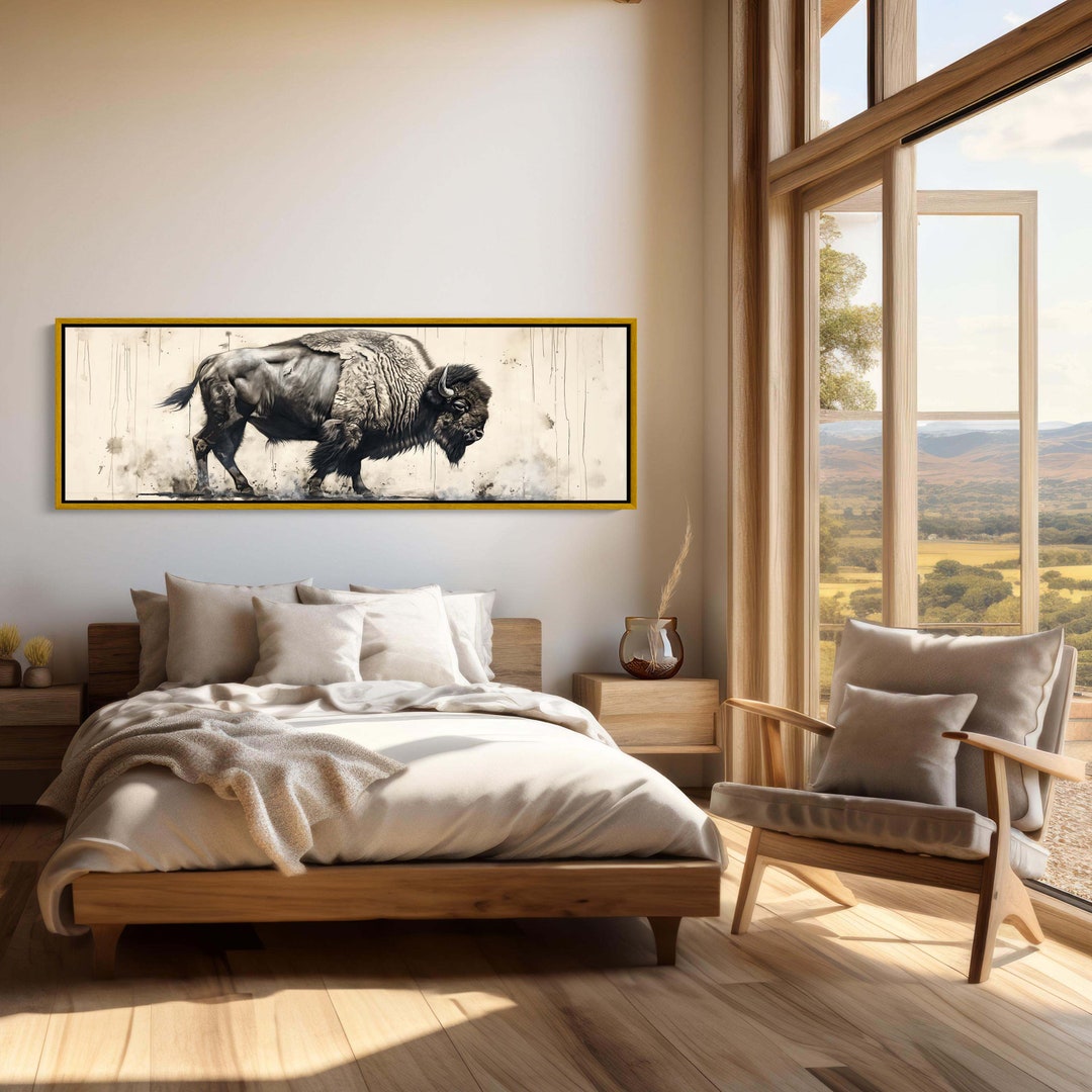 Bison Panoramic Canvas Print | Framed Wall Art | Bison Painting ...