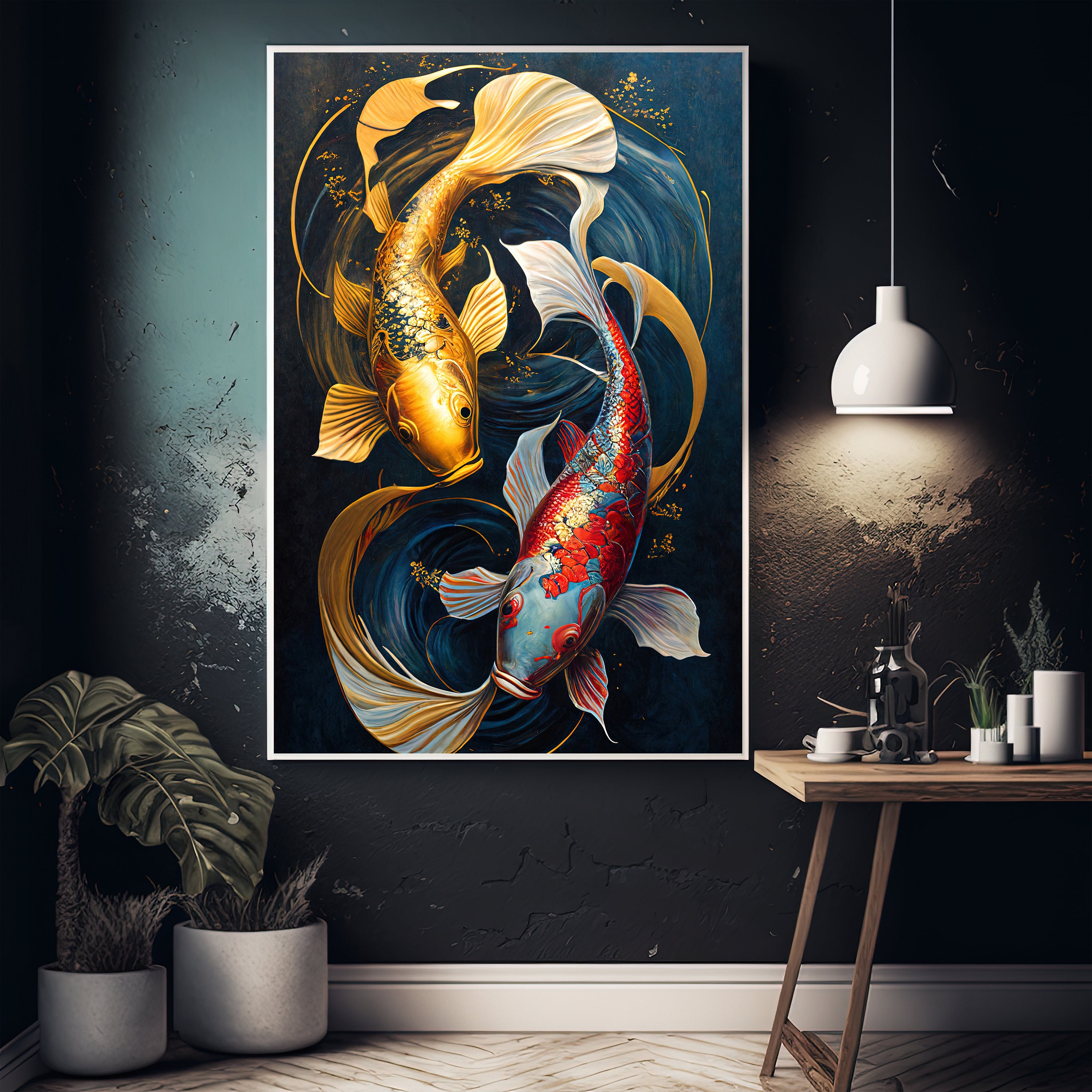 Koi Fish Painting Modern Wall Art Koi Fish Wall Decor - Etsy