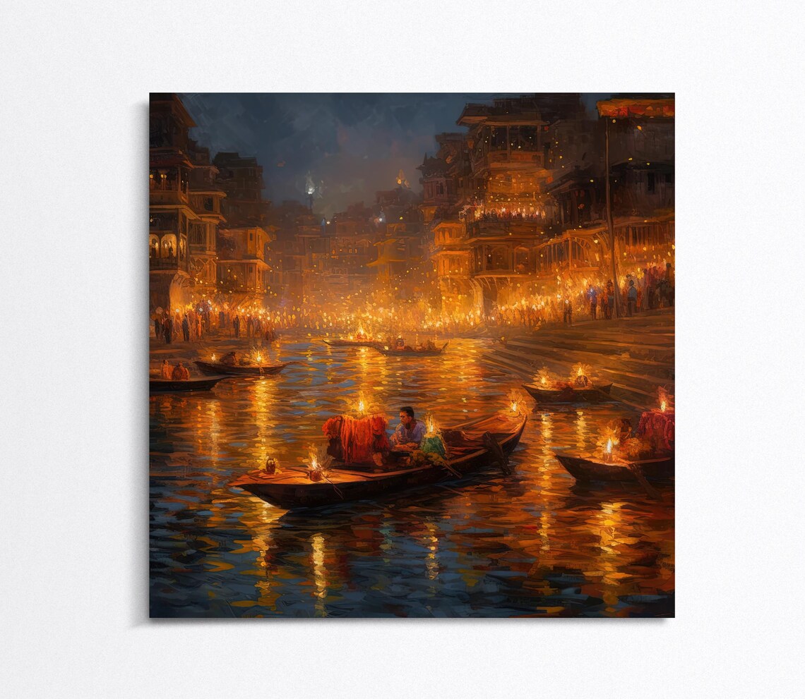 Varanasi Diwali Night Art Painting | Varanasi Large Canvas Prints ...
