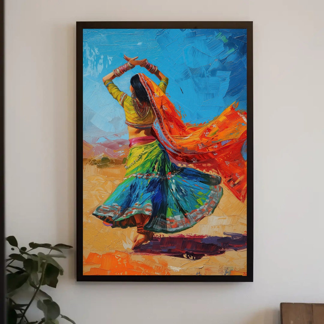 Indian Folk Dance Canvas Painting, Colorful Traditional Indian Woman ...