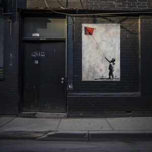 Boy With a Kite Canvas Wall Art - Abstract Canvas - Banksy Style ...