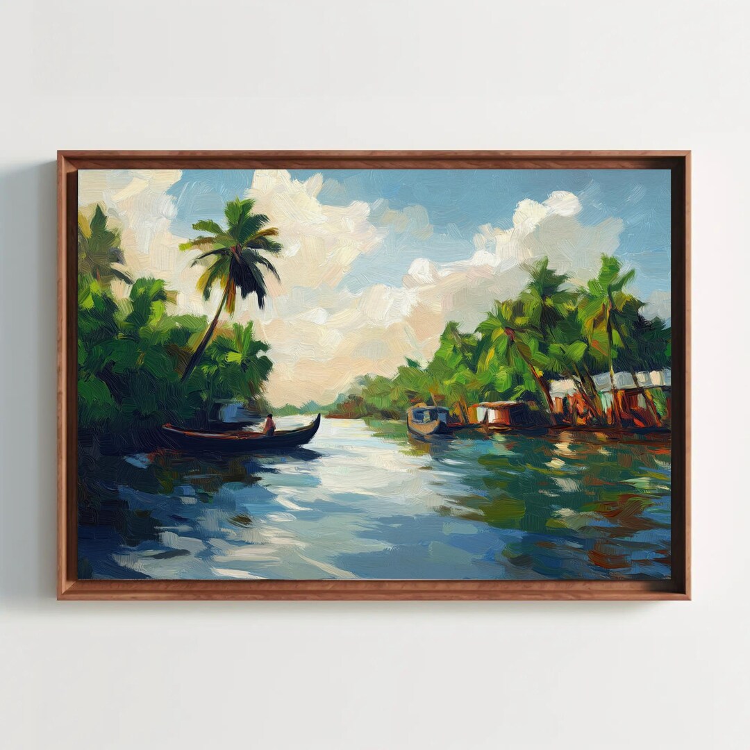 Kerala Backwaters Painting | Kerala Oil Painting | South Indian ...