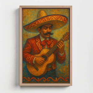 Traditional Mexican Mariachi Musician Canvas Print, Colorful Sombrero ...