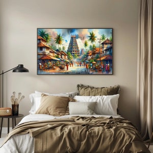 South India Landscape Traditional Framed Canvas & Poster Painting ...