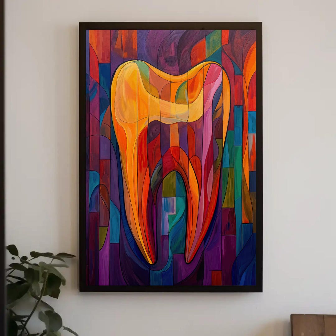 Colorful Abstract Tooth Painting Canvas | Vibrant Dental Clinic Decor ...