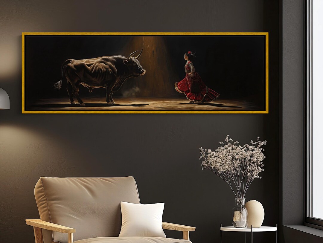 Bull and Flamenco Dancer Canvas Print - Extra Large Horizontal Oil ...