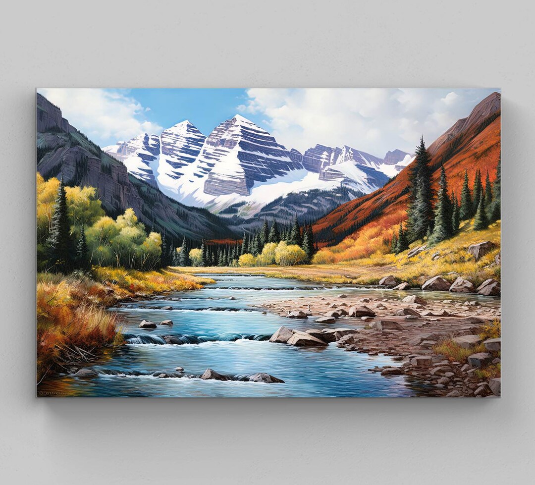 Maroon Bells Oil Painting Canvas Art Print, Colorado Wall Art, Maroon ...
