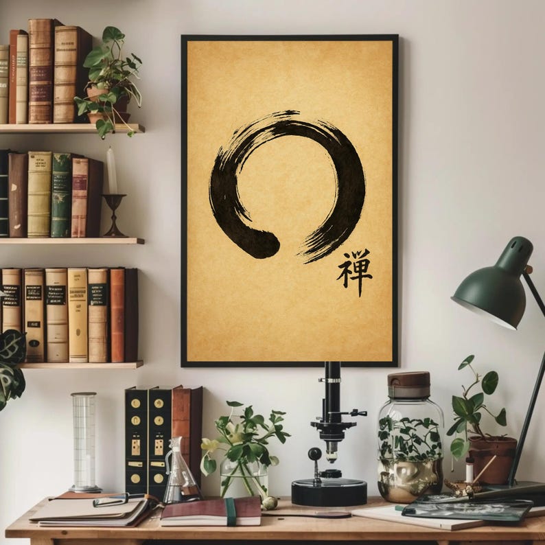 Zen Enso Circle Japanese Calligraphy Canvas Art With Minimalist Ink ...