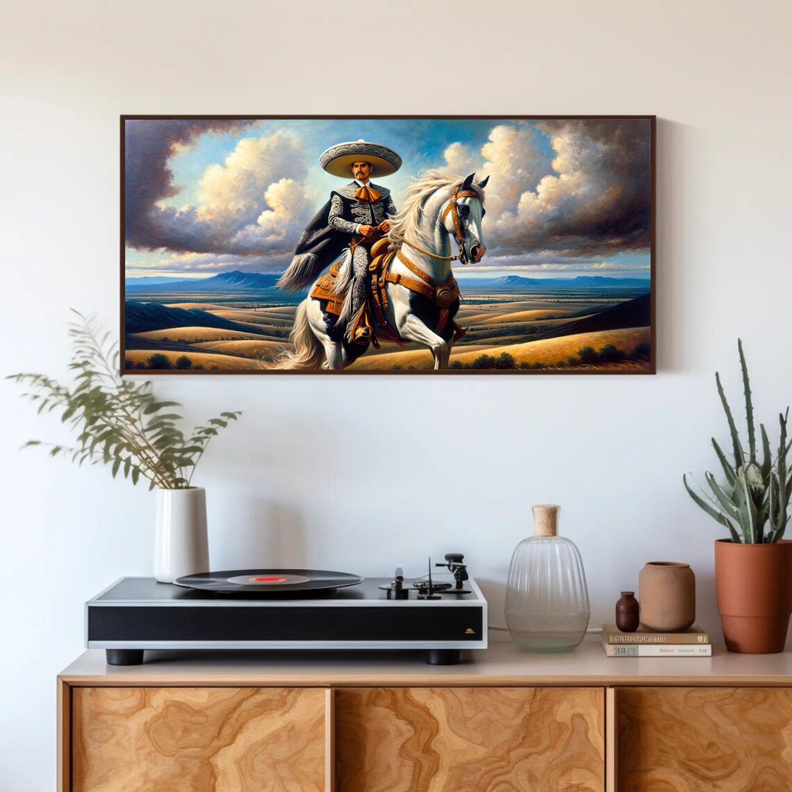 Charro on Horseback Canvas Painting, Framed Print, Mexican Cowboy Wall ...