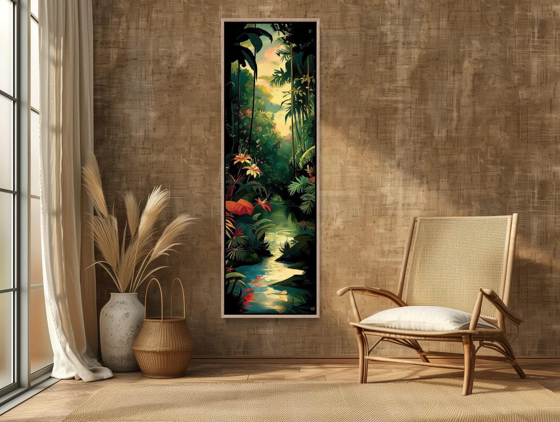Tropical Jungle Oil Painting, Tall Vertical Canvas Wall Art - Etsy