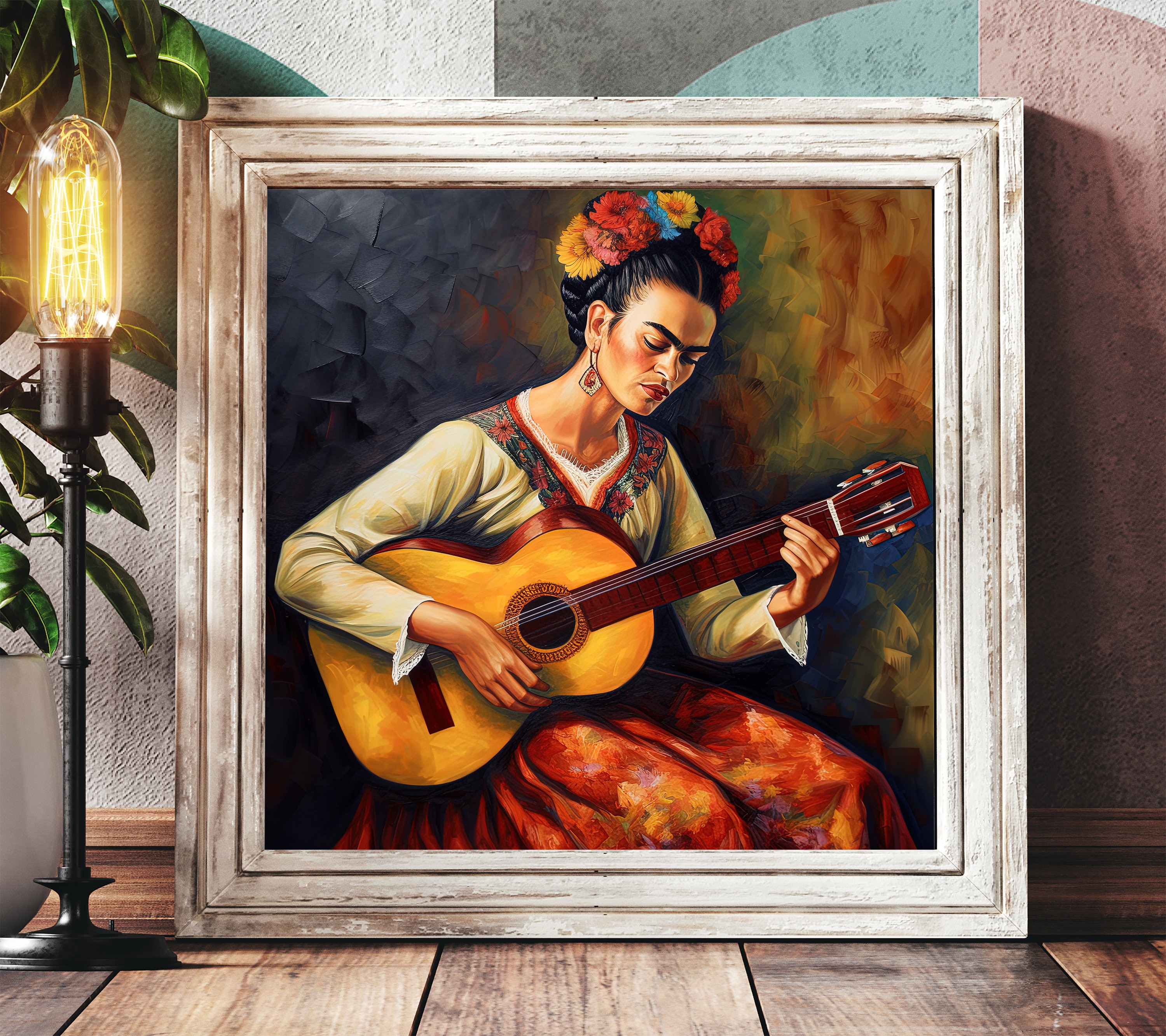 Frida Kahlo Playing Guitar Wall Art Print Frida Kahlo Painting - Etsy