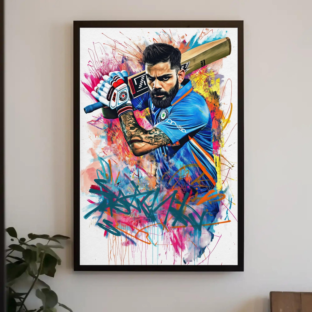 Virat Kohli Graffiti Canvas Print | Man Cave Decor | Virat Kohli Print ...