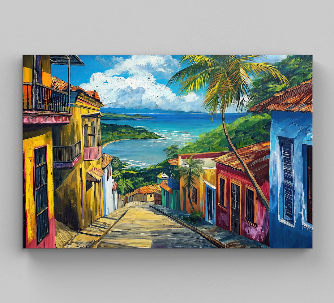 Streets of San Juan Framed Wall Art | Puerto Rico Painting | Large Canvas Print | Framed Poster ...