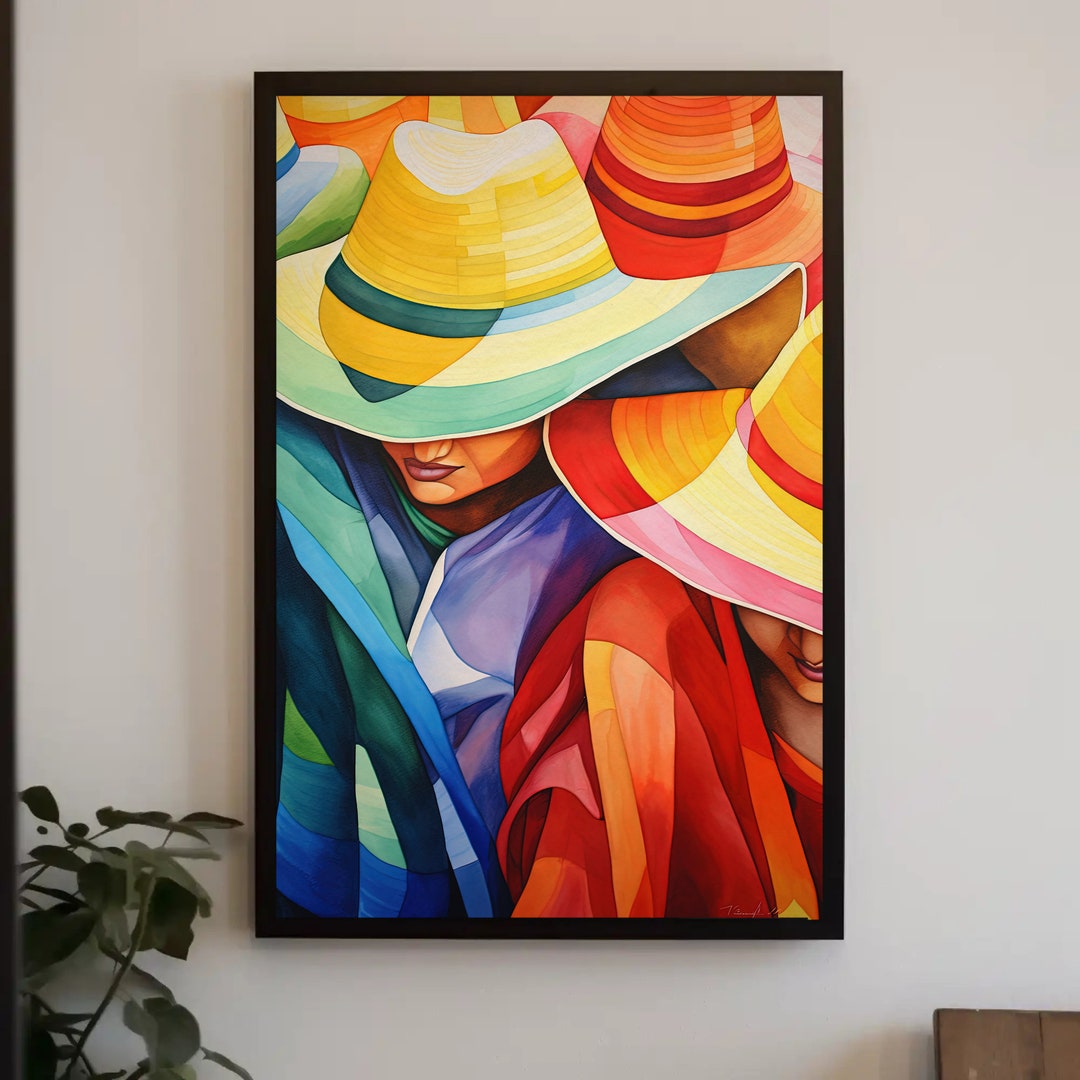 Colorful Hat Abstract Painting, Mexican Art, Hat Wall Art, Colorful ...