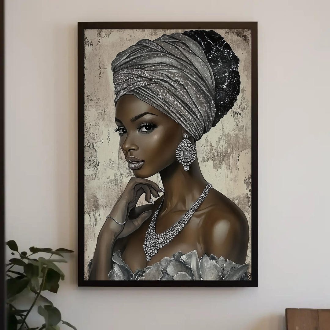 African American Woman Diamond Style Canvas Print, Modern Portrait Art ...