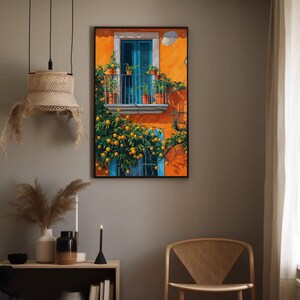 Mediterranean Balcony Wall Art Orange Tree Window Wall Art Latin Wall ...