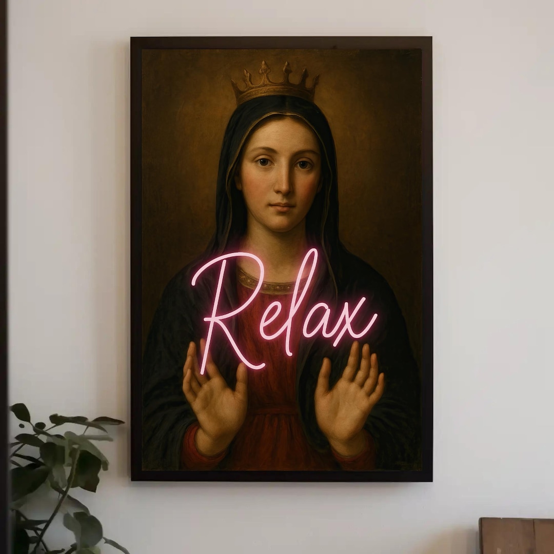 Virgin Mary Neon Relax Canvas Wall Art Painting for Eclectic Spiritual ...